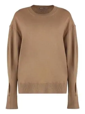 Stella McCartney Crew Neck Wool Sweater With Slit Cuffs - Camel