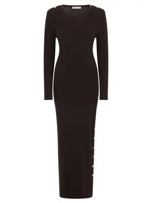 BLAZÉ MILANO Maxi Length Ribbed Dress With Button Detail - Brown