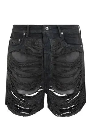 Rick Owens Mid-rise Loose Raw Edge Hem Denim Shorts - Grey
