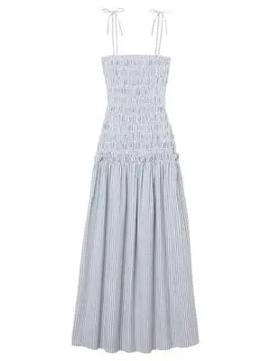SEAQUELLE SWIM Eddy Smocked Stripe Drop-waist Maxi Dress - Blue