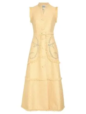 Huishan Zhang Crystal-embellished Belted Tweed Midi Dress - Yellow