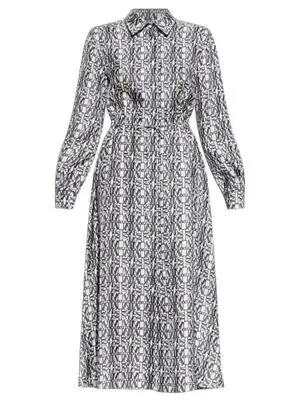 Max Mara Long-sleeved Printed Shirt Dress - Gray