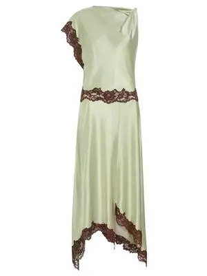DE LA VALI Adriana Asymmetric Lace Trim Dress - Green