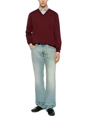 Valentino Garavani V-neck Logo Plaque Sweater - Red