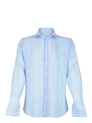 MANUEL RITZ Striped-print Long-sleeve Shirt - Blue