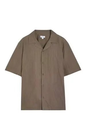 Sunspel Stripe-pattern Camp-collar Shirt - Brown