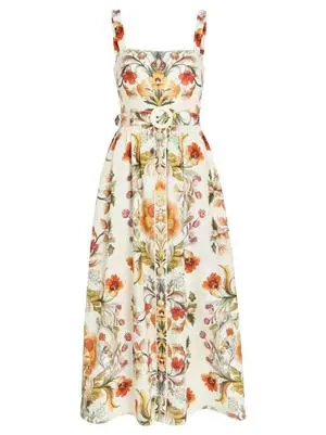 Borgo De Nor Petra Floral-print Belted Midi Dress - Neutrals