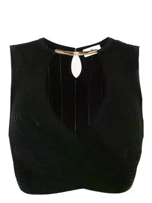 Elisabetta Franchi Ribbed Knit Crossover Top - Black
