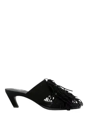 Ash Quincy Fringe Detail Mules - Black