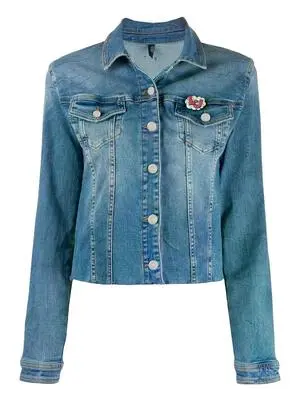 Liu Jo Cropped Denim Jacket With Chest Logo - Blue
