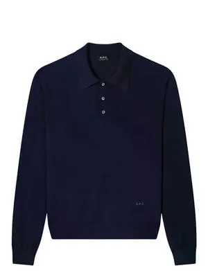A.p.c. Logo-embroidered Long-sleeve Polo Shirt - Blue
