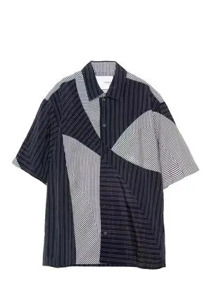 YOSHIOKUBO Striped Shirt With Patchwork Detail - Black
