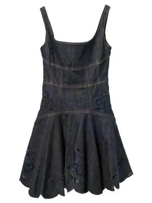 SELF-PORTRAIT Broderie Anglaise Panel Mini Dress - Blue