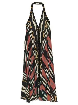 VOLANTIS Geometric Print Maxi Dress - Black