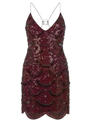 Philipp Plein Sequin-embellished Scallop-edge Mini Dress - Red