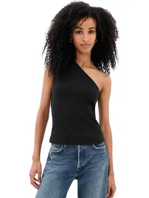 Sold Out NYC One Shoulder Ribbed Tank - Black
