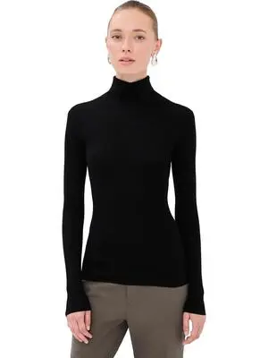 Tibi Featherweight Ribbed Split Neck Turtleneck Sweater - Black