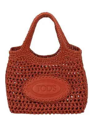 TOD'S Woven Shopper Bag With Embossed Logo - Brown