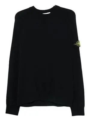 Stone Island Crew Neck Long Sleeve Sweater With Detachable Badge - Blue