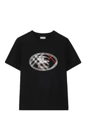 Burberry Burberry Knight Stamp Embroidered Cotton T-shirt Black