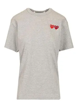 Play Comme Des Garcon Comme Des Garçons Play Double Heart Crewneck T-shirt - Gray