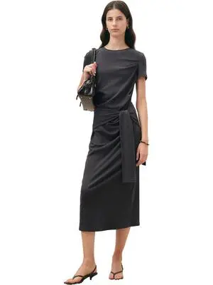 Fabrique Fabrique Isla Ruched Tie Front T-Shirt Dress Grey