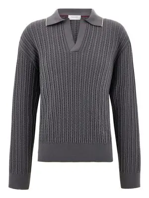 FERRAGAMO Knitted Polo Top - Grey