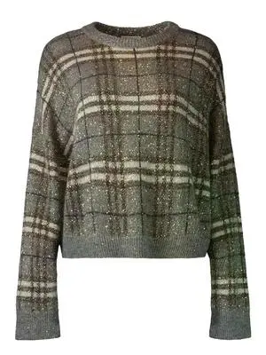 Brunello Cucinelli Sequin-embellished Plaid Sweater - Grey