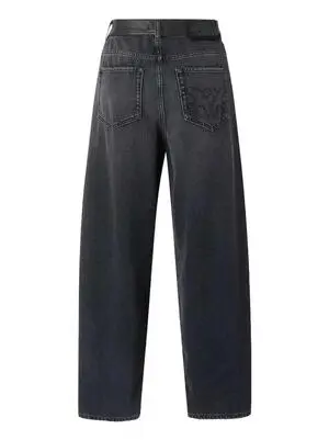 Pinko Leather-trim Wide-leg Jeans - Grey
