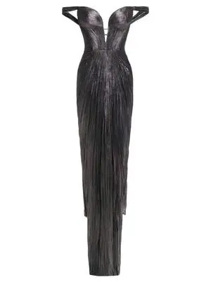 MARIA LUCIA HOHAN Off-shoulder Pleated Maxi Dress - Brown