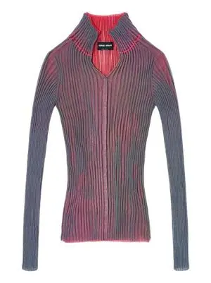 Giorgio Armani Ribbed Knit Long Sleeve Top - Grey