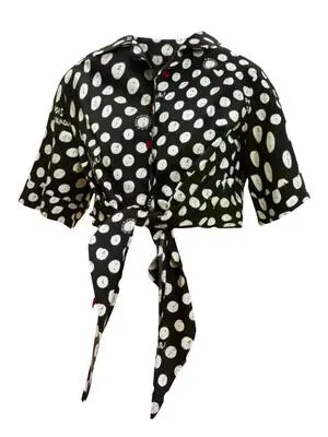 ALESSANDRO ENRIQUEZ Polka Dot Tie-waist Cropped Shirt - Black
