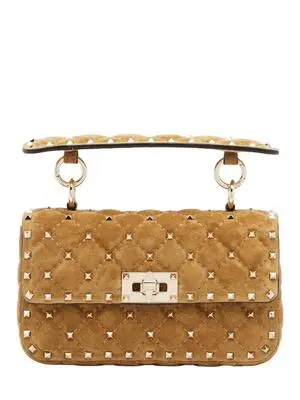 Valentino Garavani Rockstud Spike Small Suede Top-handle Bag - Beige