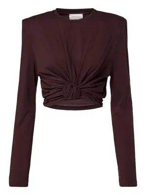 Magda Butrym Cotton-blend Jersey Crop Top With Shoulder Pads - Brown