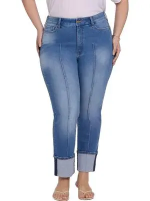 NYDJ Marilyn Cuffed Pintuck Straight Leg Jeans - Pacifica