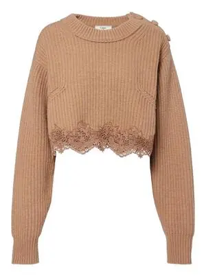 Chloé Lace-trimmed Wool And Cashmere Blend Sweater - Brown
