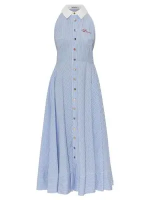 SELF-PORTRAIT Midi Dress With Vertical Stripes And Contrasting Buttons - Blue