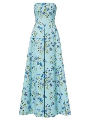 EMILIA WICKSTEAD Floral Print Taffeta Gown - Blue