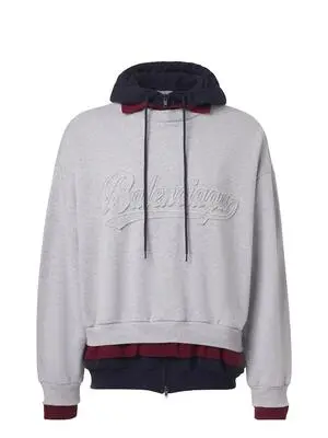 Balenciaga Logo Layered Cotton Jersey Hoodie - Grey