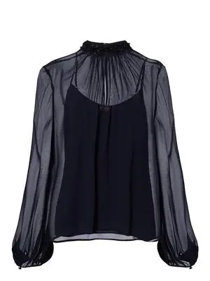 Max Mara Embellished Sheer Blouse - Blue
