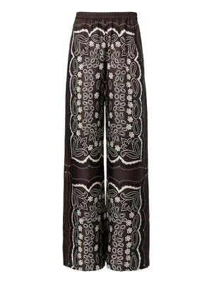 NILI LOTAN Morgan Printed Silk Twill Wide-leg Pants - Brown
