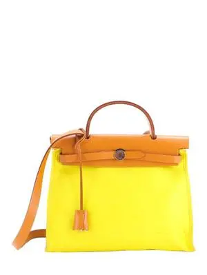 Hermès Herbag Zip Berline Vache Canvas And Leather 31 Lime