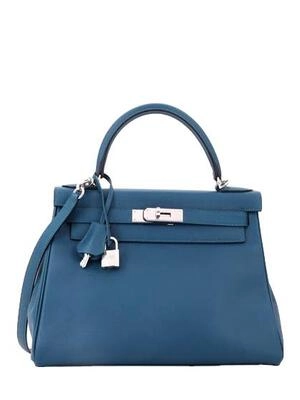 Hermès Kelly Handbag Epsom With Palladium Hardware 28 - Blue