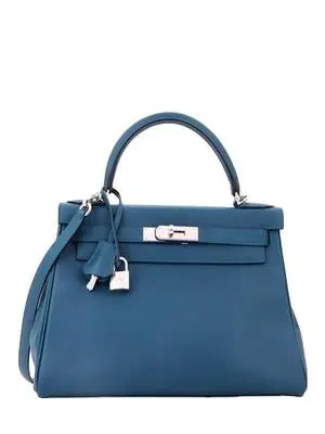 Hermès Kelly Handbag Blue Epsom With Palladium Hardware 28 - Colvert