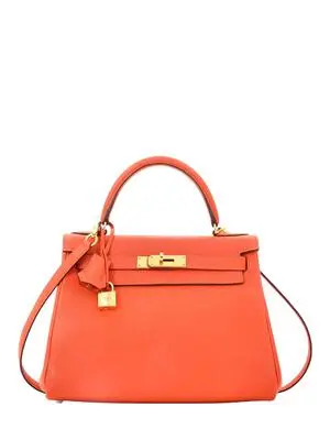 Hermès Kelly Handbag Orange Clemence With Gold Hardware 28 - Feu