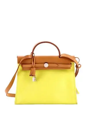 Hermès Herbag Zip Berline Vache Canvas And Leather 31 Lime