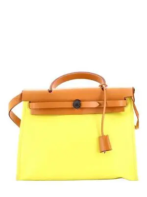 Hermès Herbag Zip Berline Vache Canvas And Leather 31 Lime