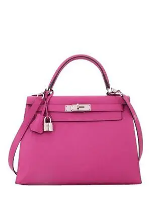 Hermès Kelly Handbag Epsom With Palladium Hardware 28 - Pink