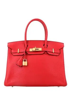 Hermès Birkin Handbag Clemence With Gold Hardware 30 - Red