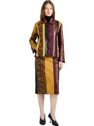 Proenza Schouler Sirine Leather Patchwork Pencil Skirt - Gold Multi